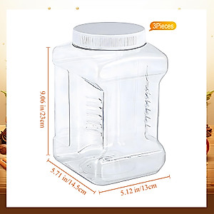 Ziliny 3 Pcs 1 Gallon Clear Plastic Jar with Lid Wide Mouth Square Screw Top Food Storage Containers, PET Plastic Empty Grip Jar Canisters for Candy Cookies Kitchen Food Safe(White Lid)