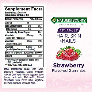 Nature's Bounty Optimal Solutions Advanced Hair, Skin & Nails Gummies, Strawberry, 200 Count