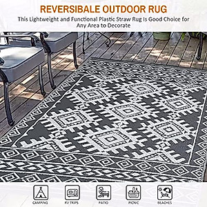 Outdoor Rugs for Patio Clearance - 5'x8' Waterproof Reversible Indoor Outdoor Rug Carpet, Portable Plastic Straw Rug for RV Camping, Picnic, Beach, Porch, Deck(Rug003#,Gray)