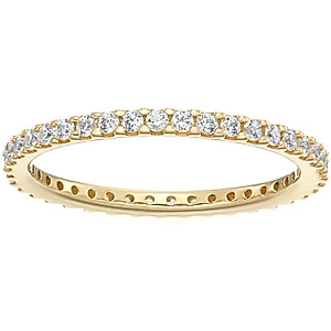 Amazon Essentials Yellow Gold-Plated Sterling Silver Infinite Elements Cubic Zirconia Clear Round Cut Eternity Band Ring, Size 8 (previously Amazon Collection)