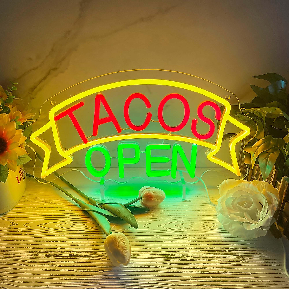 Tacos Open Neon Signs for Wall Decor, LED Taco Neon Light for Mexican Restaurant Decor, Taco Food Light Coffee Bar Restaurant Welcome Sign, Gifts for Taco Lover