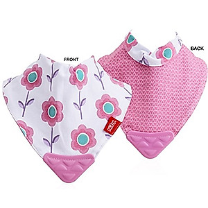 Nuby Reversible 2 Piece Teething Bib, Pink Flower, Aqua Butterfly, 3 mo +