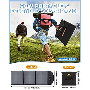 Ecosonique Foldable Solar Panel 60W with Adjustable Kickstand, Portable Solar Panel for Power Station, 18V Folding Solar Charge with 2 USB Outputs for RV Laptops Solar Generator Van Camping Off-Grid