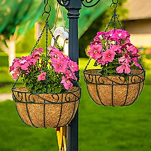 Amagabeli 4 Pack Hanging Plant Planter Baskets 10 Inch with Coco Coir Liner Round Metal Wire Plant Holder with Chain Porch Decor Flower Pots Hanger Garden Decoration Indoor Outdoor Green BG401
