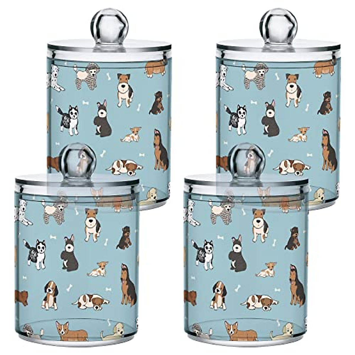 Kigai 2 Pack Dog Qtip Holders Dispenser Bathroom Vanity Organizers Clear Plastic Apothecary Jars with Lids for Cotton Ball, Cotton Swab, Cotton Round Pads, Floss