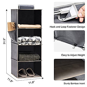 YOUDENOVA Hanging Closet Organizers and Storage, 4-Shelf Closet Hanging Storage Shelves for Closet, Grey