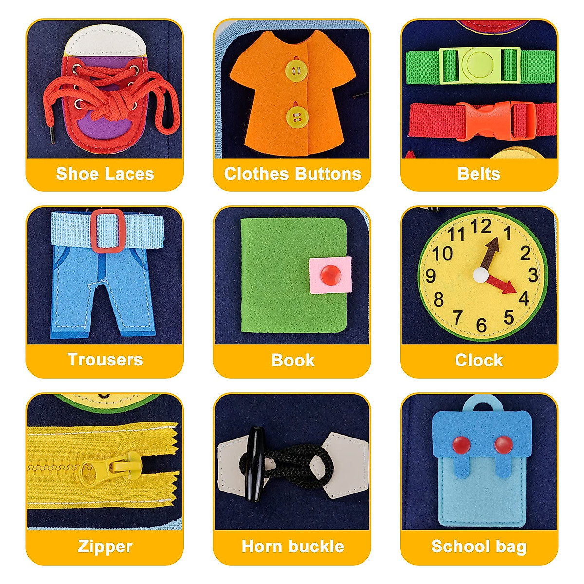 QQAPPU Montessori Busy Board,Preschool Learning Toy Fine Motor Skills,Toddler Activity Board Sensory Toy for Plane and Car Travel