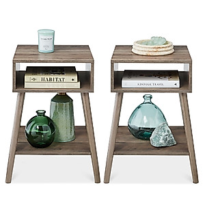 Best Choice Products Mid-Century Modern End Table Set of 2, Side Accent Furniture for Living Room, Den, Sitting Room, Space Saving w/Cubby Storage, Lower Shelf, Pine Wood Legs - Gray Oak