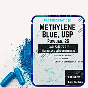 Methylene Blue, Powder 2 Grams Pharmaceutical Grade in Capsules- Makes 200 mL of 1% Aqueous Solution USP