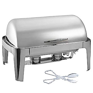 Tiger Chef Chafing Dish Buffet Set - Stainless Steel Chafer - Roll-Top Chaffing Dishes 8 Quart and Plastic Salad Tong - Chafer and Buffet Warmer Set