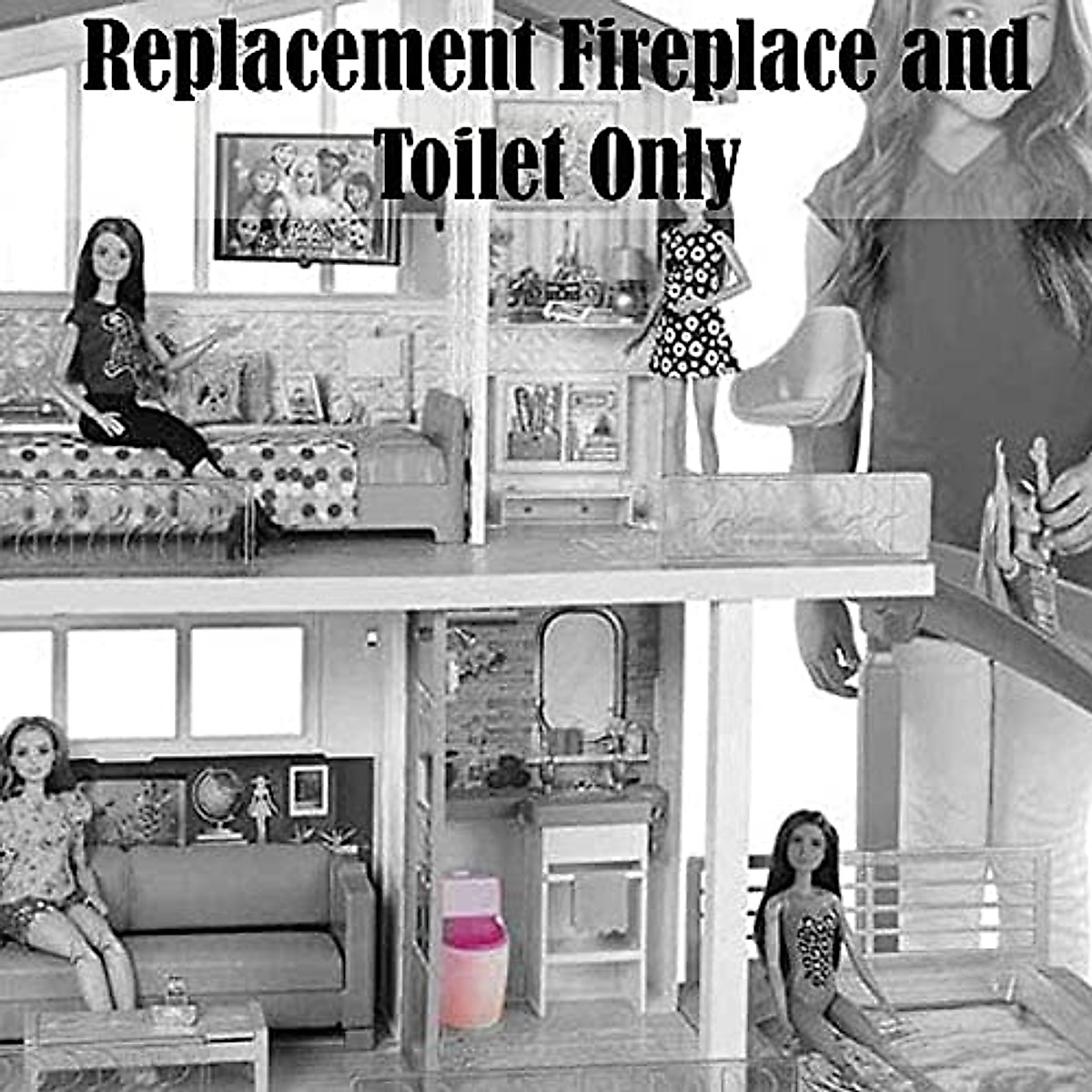 Replacement Parts for Barbie Dreamhouse - FHY73 ~ Replacement Fireplace-Bookcase and Electronic Sound Flushing Toilet
