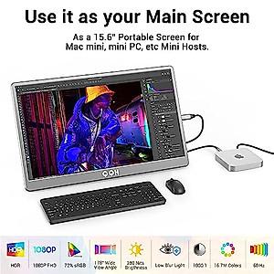 QQH Portable Monitor, 15.6" FHD 1080P Travel Monitor for Laptop, Extra Laptop Screen Extender, HDR, Plug&Play, USB C HDMI Portable Screen for Laptop PC Phone MAC PS5 Xbox Switch- Foldable Kickstand