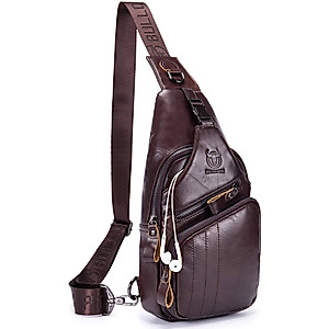 BULLCAPTAIN Cross body Bags for Men Leather Sling Bag Casual Daypacks Chest Bags Shoulder Bag Travel Hiking Backpacks (Coffee)