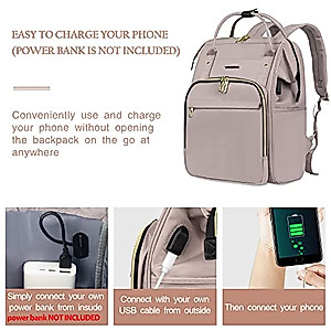 VANKEAN 15.6-16.2 Inch Laptop Backpack Carry On Backpack for Women Computer Work Backpack, Water Proof College Daypack Backpacks with USB Port RFID Pocket, Business Travel Backpack, Light Dusty Pink