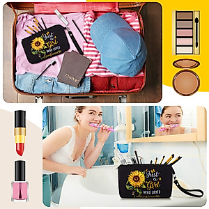 Sunflower Gifts Bag for Women Just A Girl Who Loves Sunflowers Cosmetic Bag Sunflower Pouch Makeup Bag Sunflower Purse Makeup Bag with Zipper Pencil Clutch Sunflower Clutch Travel Bags