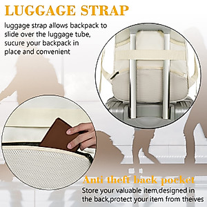 MATEIN Beige Laptop Backpack 15.6 Inch, Lightweight Sturdy Bag for College Supplies with USB Charging Port, Water Resistant Anti Theft Travel Computer Daypack Fashion Work Nurse Bag Gift for Women