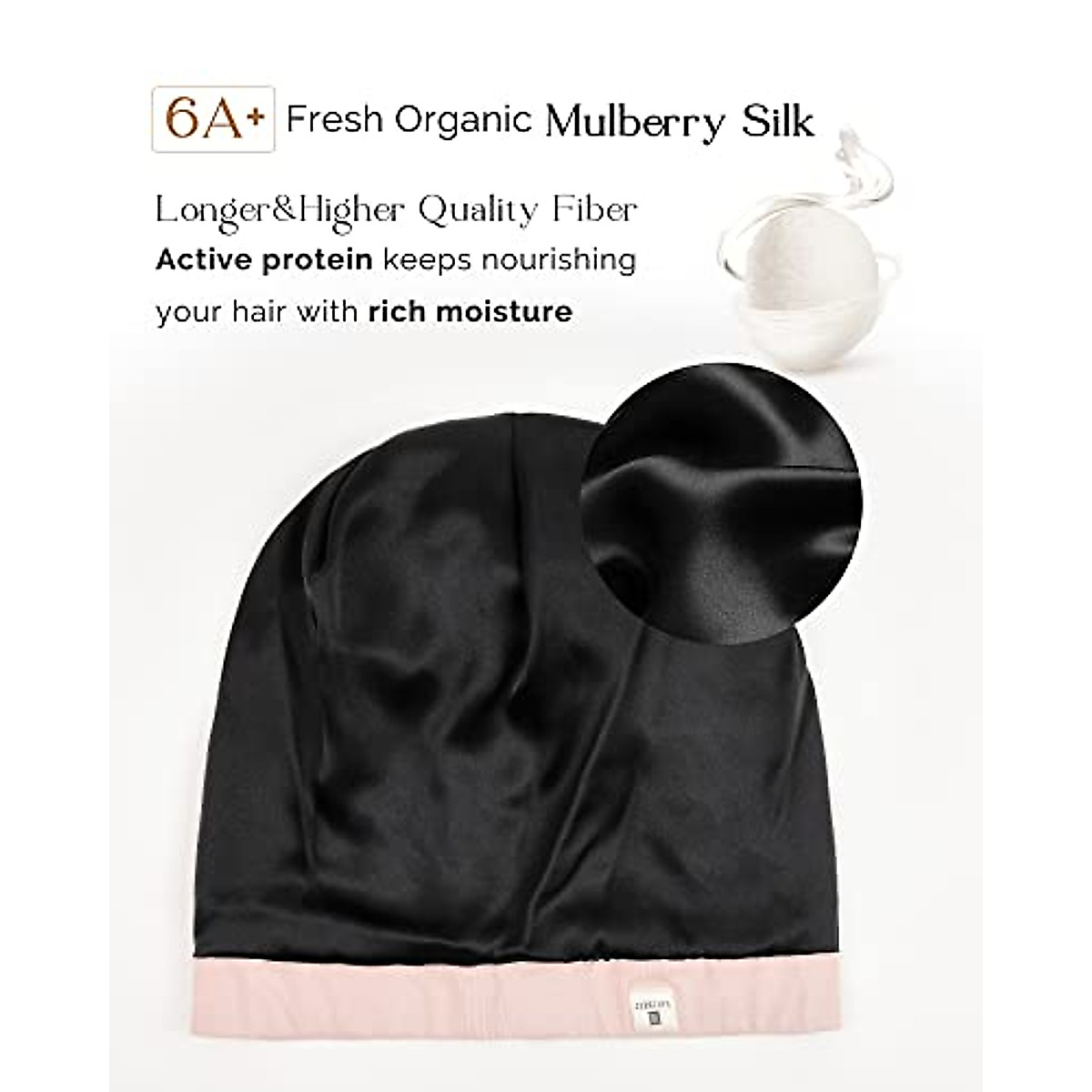 YANIBEST 100% Mulberry Silk Lined Sleep Cap Silk Bonnet for Sleeping - Pink Hair Cover Bonnet for Natural Hair Adjustable Slouchy Beanie Hat