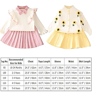 Toddler Baby Girls Outfit Knitted Buttons Sweater Tops Mini Skirt Bowknot Ruffle Long Sleeve Autumn Winter Clothes Set for Kids Christmas Outfits Princess Dress up Knit Crochet Pink 2-3T