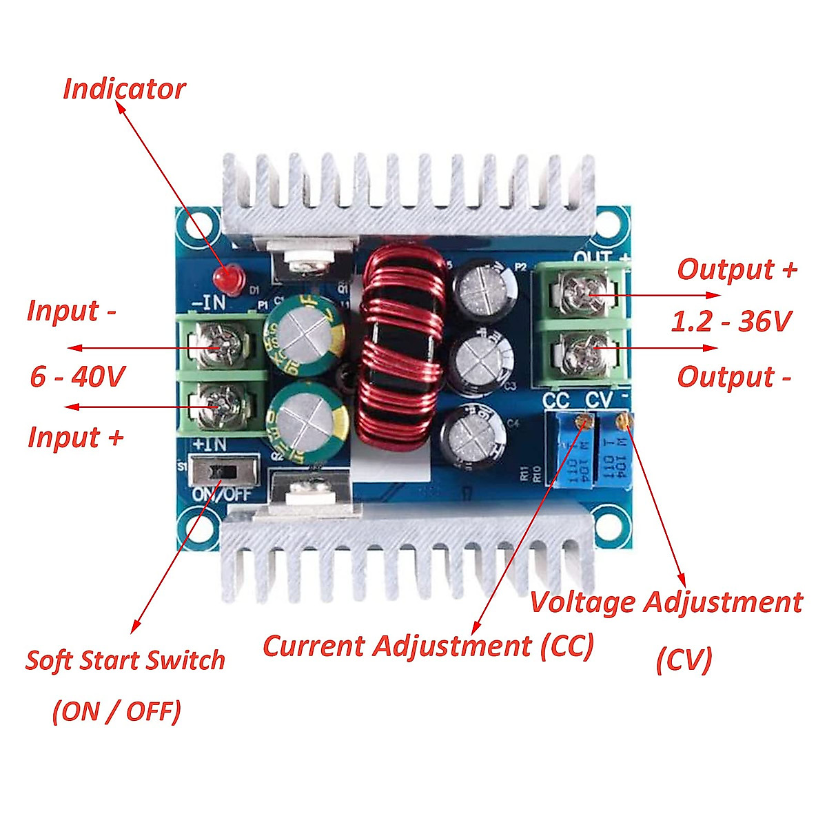 DIANN 4pcs 300W DC-DC Buck Converter 20A CC CV Step Down Adjustable Module 6-40V to 1.2-36V Voltage Regulator Power Supply Module