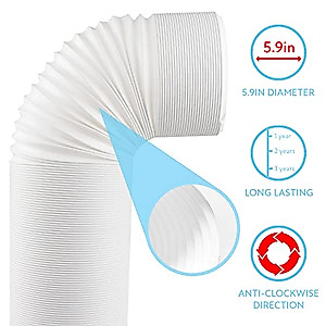 Kraftex Portable Air Conditioner Hose - AC Hose with 5.9" Diameter, Anti-Clockwise Thread, Length up to 80" - Exhaust Hose for Portable AC Vent Compatible with Delonghi & LG Air Conditioner Parts