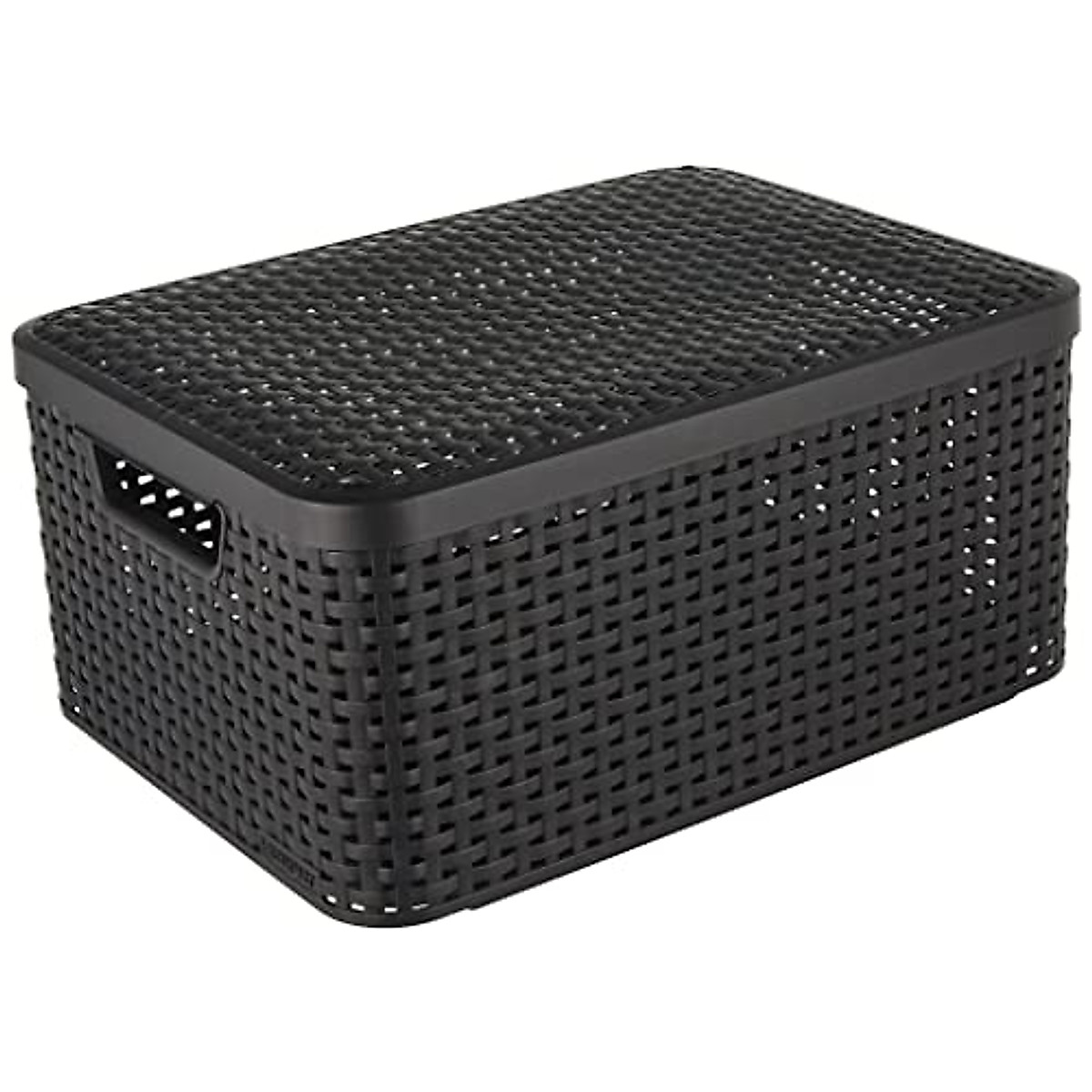 Curver Rattan Style Basket with Lid, Grey, Medium