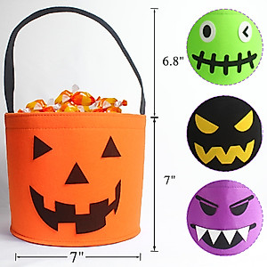 IKUHRMO Halloween Felt Trick or Treat Bucket, Pumpkin Handbag Candy Bag for Halloween Party Costumes (Orange)