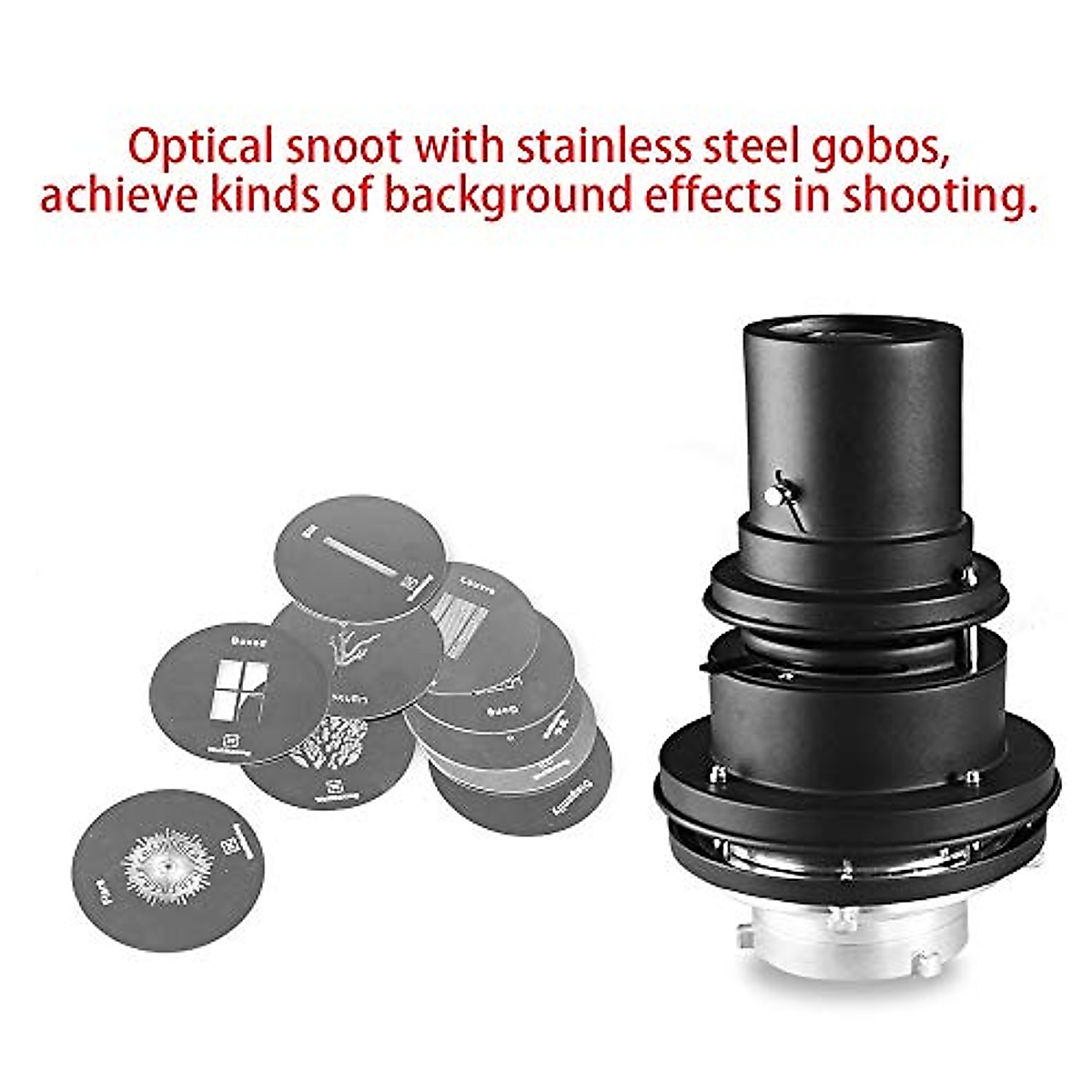 Wellmaking Bowens Mount Flash snoot conical Lens Video Artist Modelling Shape Light Studio use with Optical Lens Various Gobos Bowens Photography Accessories