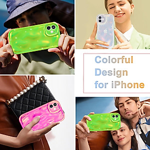 Fingic Designed for iPhone 12 Case,iPhone 12 Phone Case [with 1*Screen Protector][Water Ripple Shape Sparkly]Camera Lens Protection Thin Antislip 360° Protective Cover for iPhone 12(Fluorescent Green)