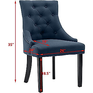 Alohappy Dining Chairs Linen Upholstered Side Chairs with Natural Oak Legs for Kitchen,Living Dining Room,Set of 2 Navy Blue