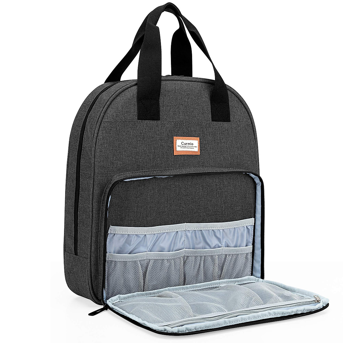 CURMIO Embroidery Bag, Portable Embroidery Project Storage for Embroidery Hoops, Floss, and Cross Stitch Supplies, Bag ONLY, Black (Patented Design)