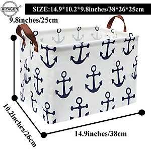 HIYAGON Kids Storage Basket Nautical Gift Basket Empty Boys Toy Storage Bin Organizer Box Rectangular Room Decor for Home,Books (Anchor)