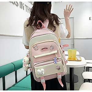 5Pcs Kawaii Backpack with Aesthetic Pin Accessories Cute Laptop Ita Bag for Back to School Stationary Supplies (Pink)