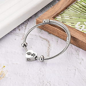 abooxiu Stainless Steel Cremation Bracelet, Heart Ashes Holder with Paw Print, Memorial Urn Bracelet for Cat Dog
