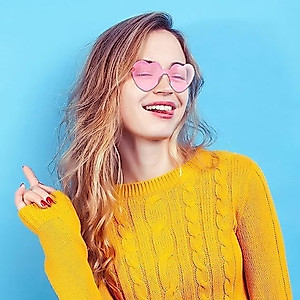 AEAHALY 10 Pairs Pink Heart Sunglasses Bulk for Women and Kids, Rimless Heart Shaped Sunglasses Bulk Women, Pink Heart Glasses Effect Bachelorette Bride Party Favor