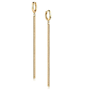 MYEARS Women Chain Earrings Gold Huggie Hoop Dangle Drop 14K Gold Filled Small Boho Beach Simple Delicate Handmade Hypoallergenic Jewelry Gift - Flat Herringbone Snake Chain