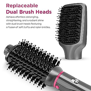 Hair Dryer Brush Set, IG INGLAM 4 in 1 Hot Air Brush, Negative Ion Detachable Hair Dryer & Styler Volumizer Blow Dryer Brush with 2 Styling Brush Heads, Updated Push Switch, Gray
