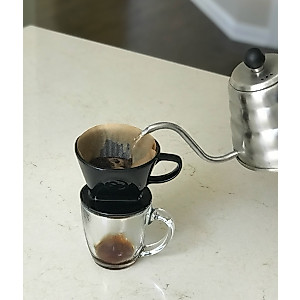 Coffee Pour Over Single Cup Ceramic Brewer Coffee Maker by Simply Charmed (Black)