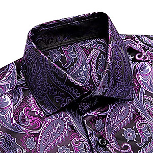 Hi-Tie 3XL Mens Dress Shirts Silk Mardi Gras Dress Shirt for Men Long Sleeve Casual Button Down Wrinkle-Free Shirt