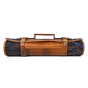 Leather Canvas Knife Roll Storage Bag Expandable 10 Pockets Detachable Shoulder Strap Travel-Friendly Chef Knife Case Roll By Aaron Leather Goods (Pittsburgh, Canvas Leather)