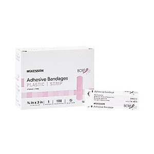 McKesson Adhesive Bandages, Sterile, Fabric Strip, Pink, 3/4 in x 3 in, 100 Count, 1 Pack