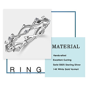 MOOSEA Twig Moissanite Stackable Wedding Ring, 14K White Gold Vermeil, D Color VVS1 Clarity Lab Created Moissanite, Half Eternity, Female, 4.5 Size