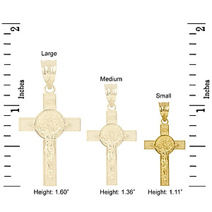 Saint Collection Solid 14k Yellow Gold St. Benedict Crucifix Cross Charm Pendant (1.10")