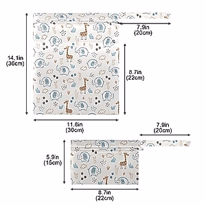 SDMKA 2Pcs Wet Dry Bag for Baby Cloth Diapers Cute Elephants Reusable Waterproof Wet Bag with Two Zippered Pockets for Travel Beach Pool