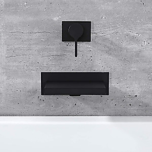 sumerain Wall Mount Bathtub Faucet Black with Waterfall Tub Spout Single Handle with Rough in Valve High Flow