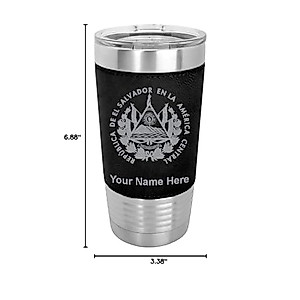 LaserGram 20oz Vacuum Insulated Tumbler Mug, Flag of El Salvador, Personalized Engraving Included (Faux Leather, Black)