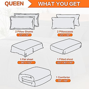 PATSBA Queen Size Comforter Set -7 Pieces All Season Bed in a Bag - Ultra Soft Down Alternative Bedding Sets with Comforter, Flat Sheet, Fitted Sheet, 2 Pillowcases & 2 Pillow Shams (Dark Gray)