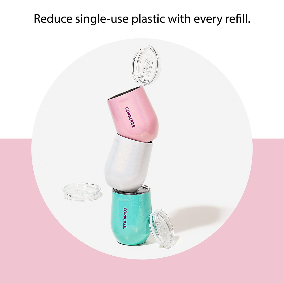 Corkcicle Stemless Insulated Wine Glass Tumbler, Cotton Candy, 12 oz – Stainless Steel Stemless Wine Glass Keeps Beverages Cold for 6 Hours, Hot for 3 Hours – Non-Slip, Easy-Grip Insulated Cup