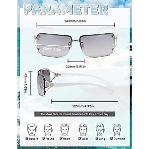 MASDUN Stylish Rimless Frameless Rectangle Sunglasses for Womens Surrounded designer trendy men (White Frame White Silver Lens/Brown Frame Brown Lens)