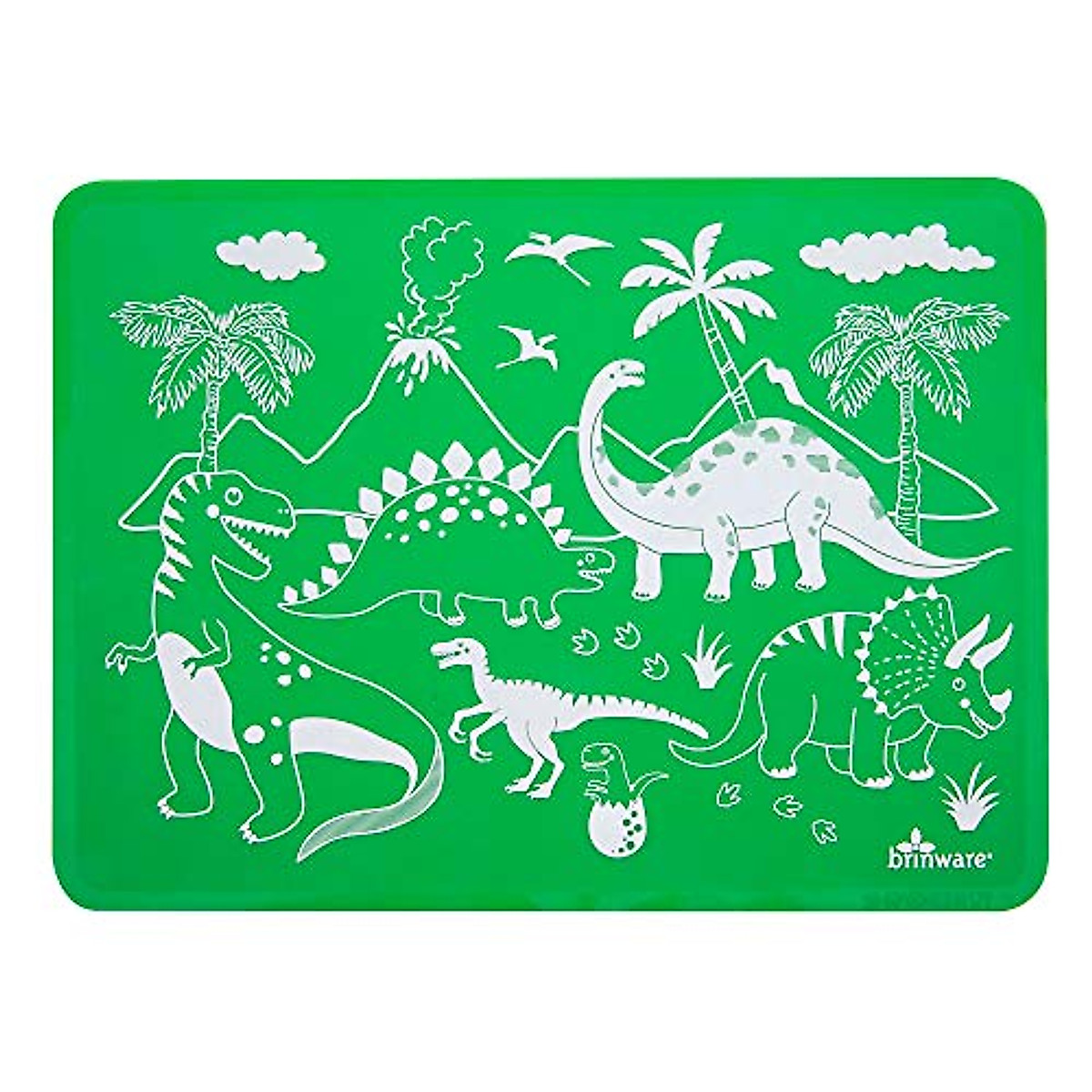 Brinware Reusable Slip Resistant Toddler Silicone Placemat for Kids - Dinosaur & Shark Green/Blue (2 Pack)