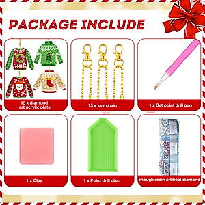 15 Pieces Christmas Ugly Sweater Diamond Painting Keychain 5d Sweater Diamond Art Keychains Christmas Diamond Painting Kits for Xmas DIY Crafts Hanging Ornaments Home Decor